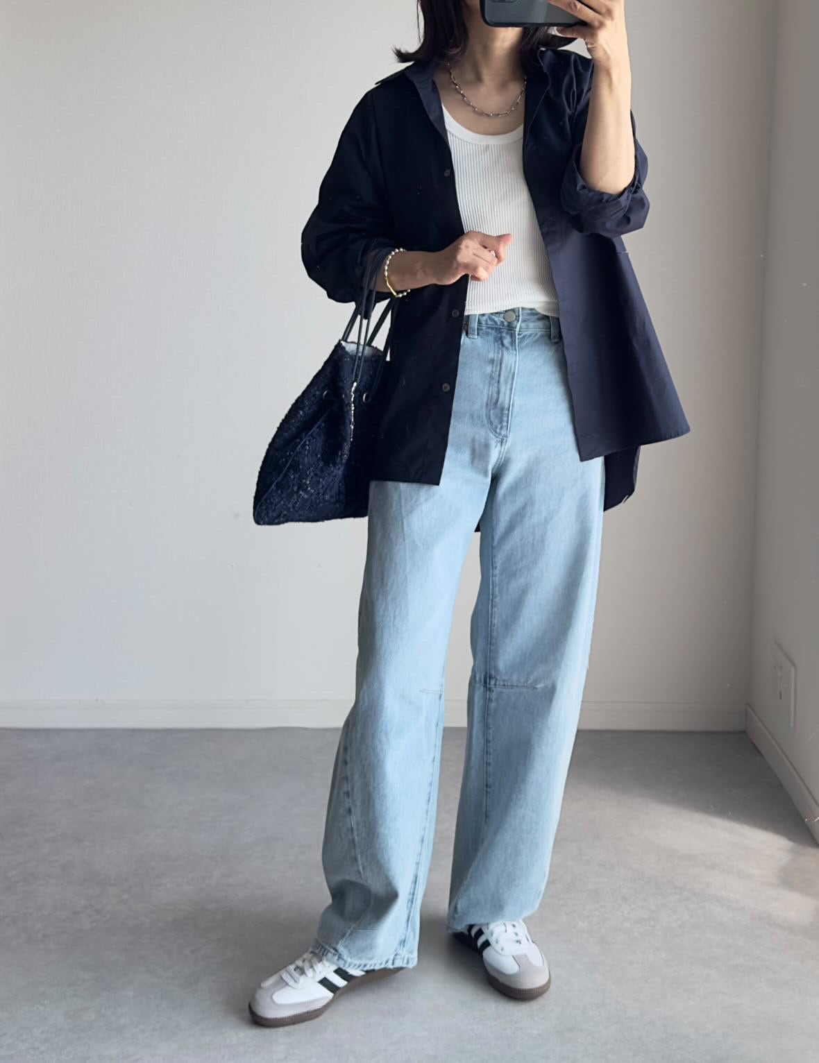 中年体型カバーに使える、GU「2990円デニム」。158cmの40代が着まわし | ESSEonline（エッセ オンライン）