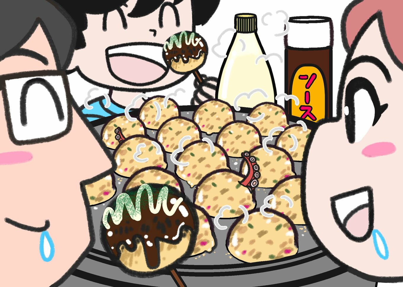 ＜間違い探し＞おうちでタコ焼きパーティ。どこが違う？2つの絵から見つける5つの間違い | ESSEonline（エッセ オンライン）