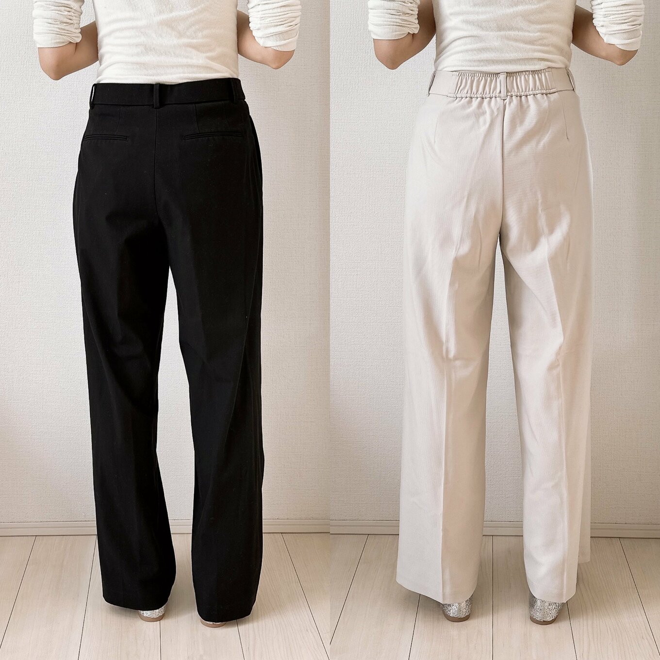 きれいめに決まるGUの「タックワイドパンツ」。ユニクロとの違いを比較 | ESSEonline（エッセ オンライン）