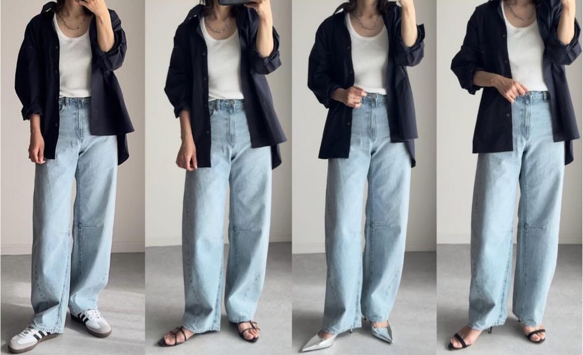 中年体型カバーに使える、GU「2990円デニム」。158cmの40代が着まわし | ESSEonline（エッセ オンライン）