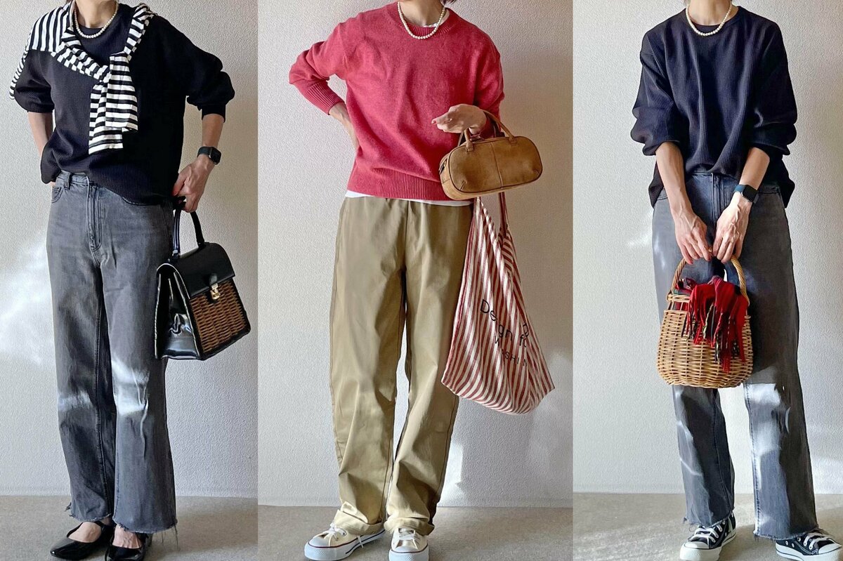 50代「GU・無印良品」5アイテムで着まわしコーデ7選。シンプルなのに“なんかすてき”をつくるコツ | ESSEonline（エッセ オンライン）